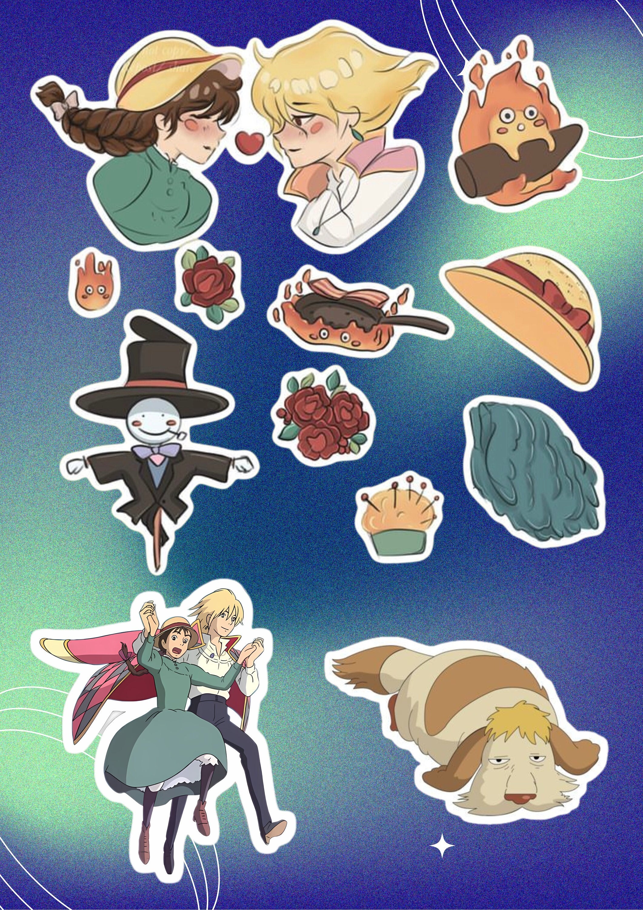 Hand-drawn Howl's Moving Castle Stickers Stickers Studio Ghibli Art ...