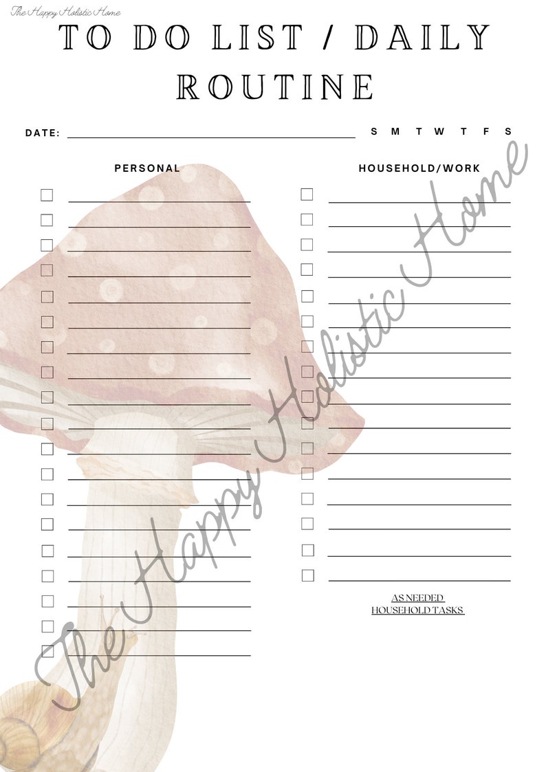 Watercolor Mushroom - the Happy Holistic Home Organization Printable - Etsy