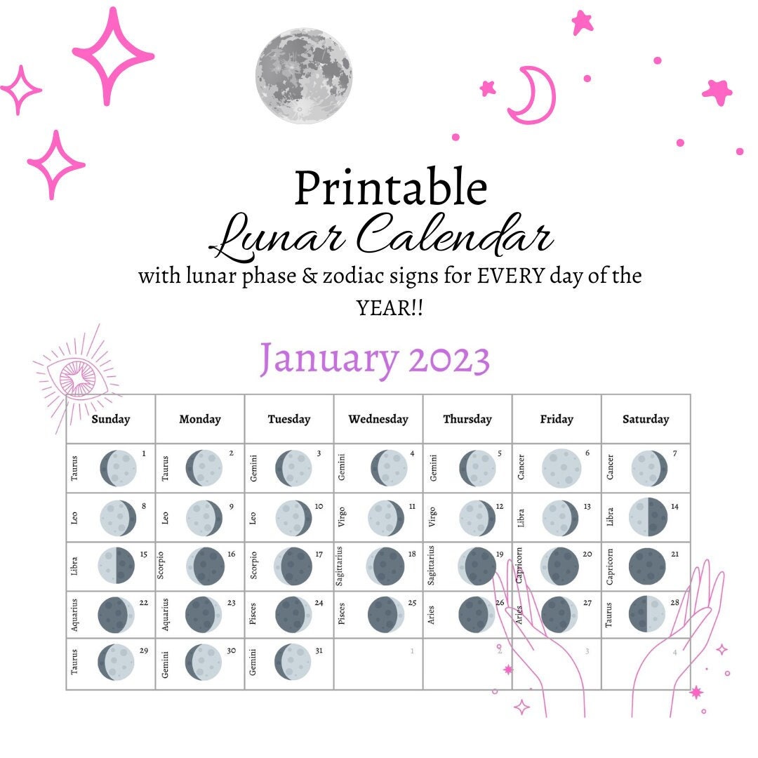 Beautiful Lunar Calendar 2023! Printable Perpetual Calendar! Zodiac ...