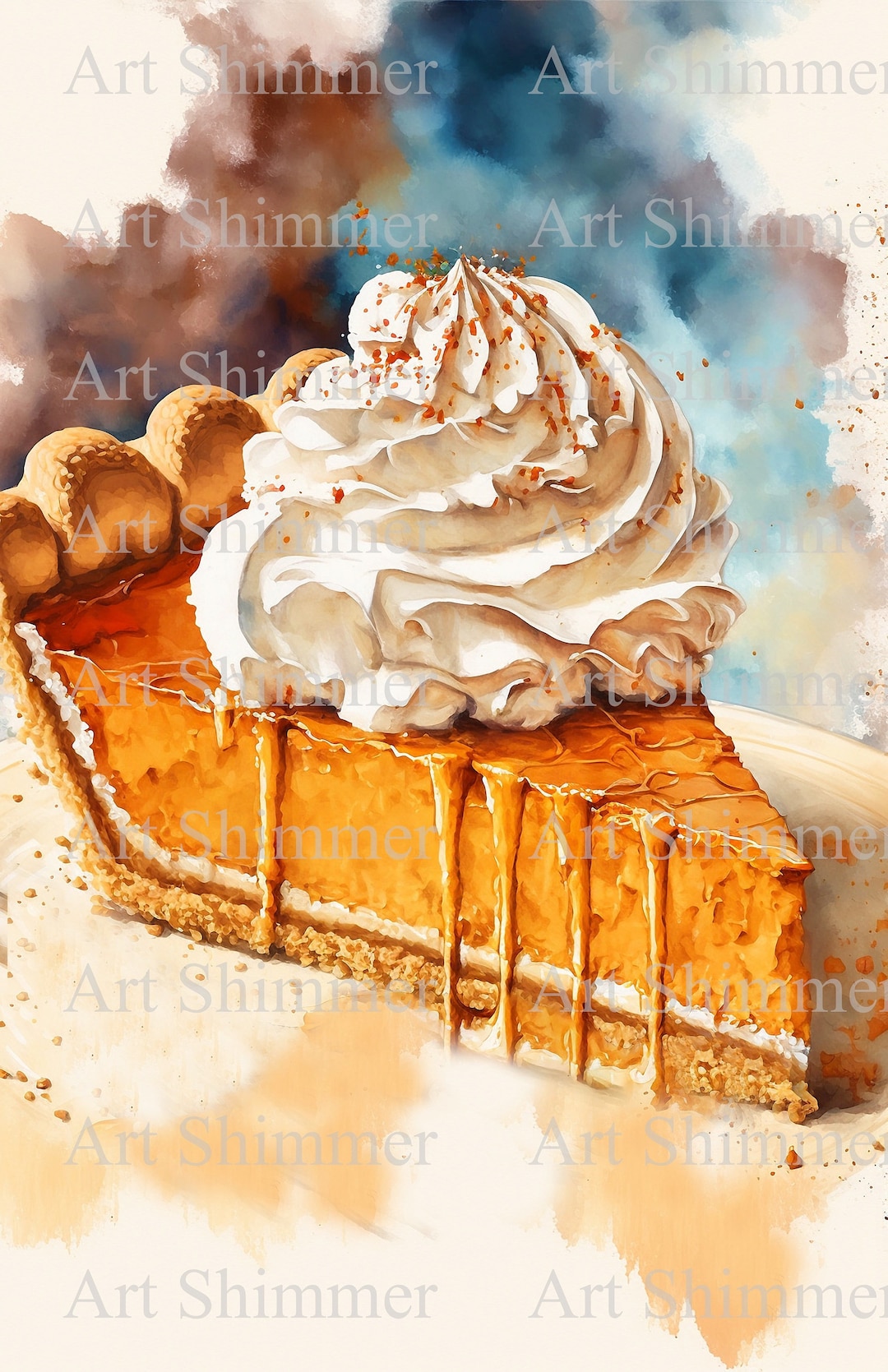 Pumpkin Pie Watercolor / Digital Art Download / Whimsical - Etsy