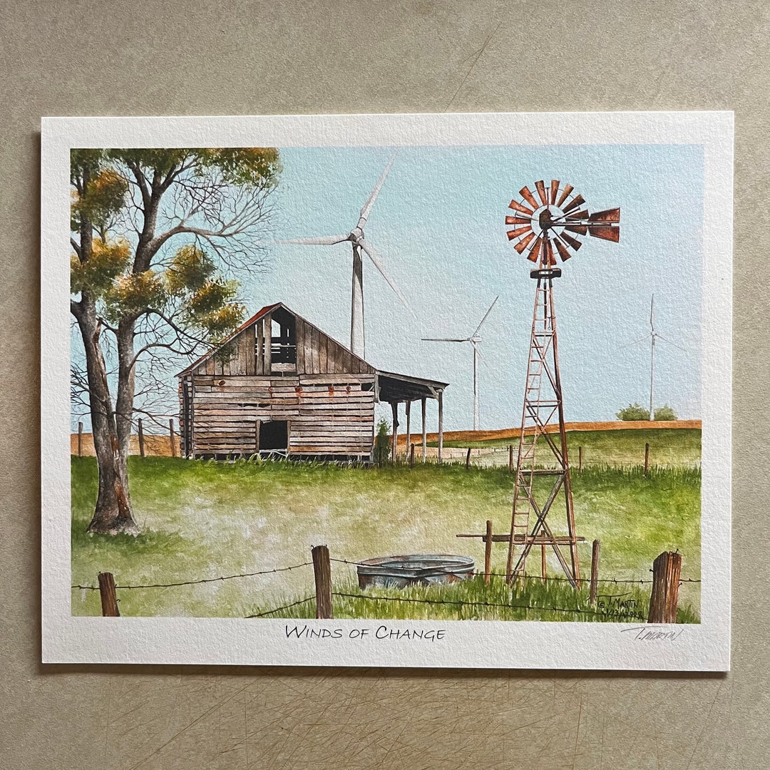 Print of Original Watercolor Painting Winds of Change. Windmill Wall ...