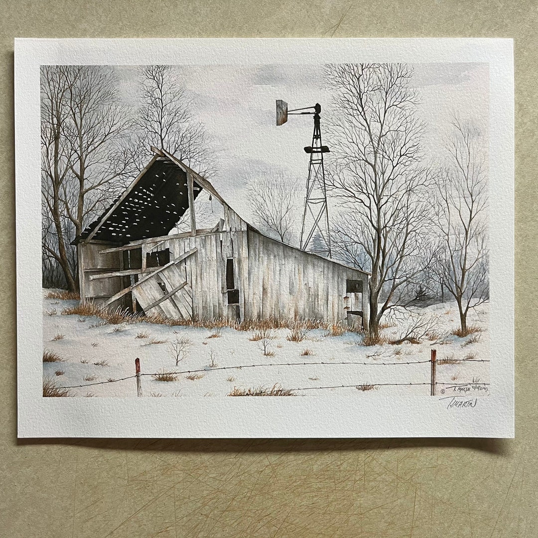 Print of Original Watercolor Painting Barn. Landscape. Farm Decor ...