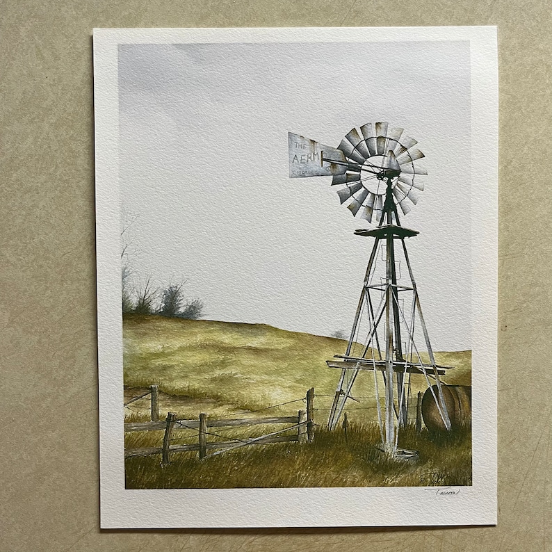Print of Original Watercolor Painting Windmill With Tank. Farm Decor ...