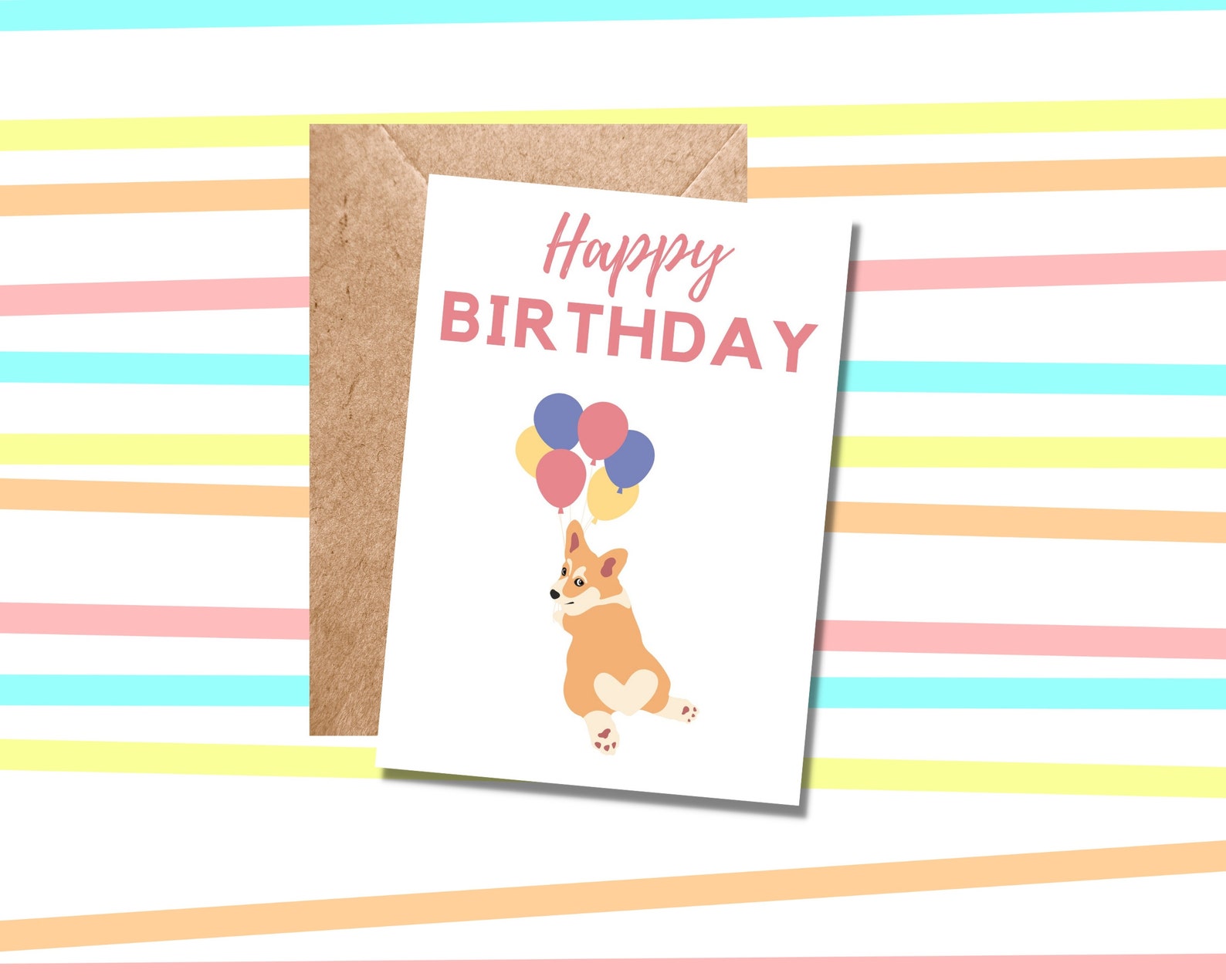 Corgi Happy Birthday Greeting Card / 5x7 Printable Digital Download ...