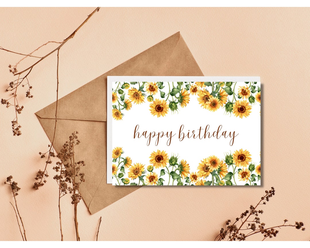 Sunflower Theme Birthday Card / Instant Download & Printable Tent Card ...