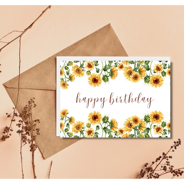 Sunflower Theme Birthday Card - Etsy