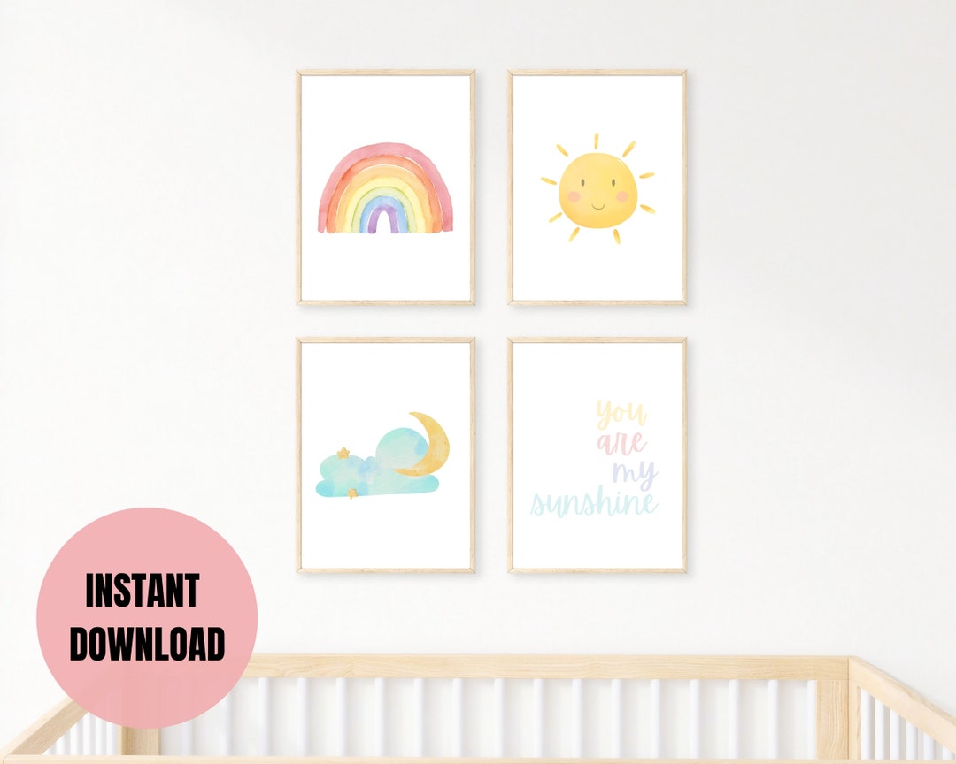 Rainbow Sunshine Theme Digital Wall Art Set of 4 for Nursery, Play Room ...