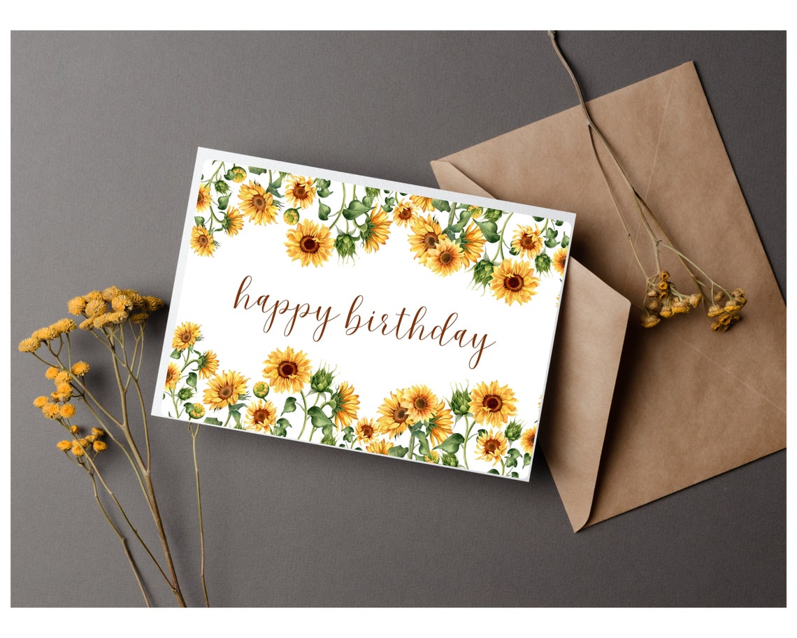 Sunflower Theme Birthday Card / Instant Download & Printable Tent Card ...