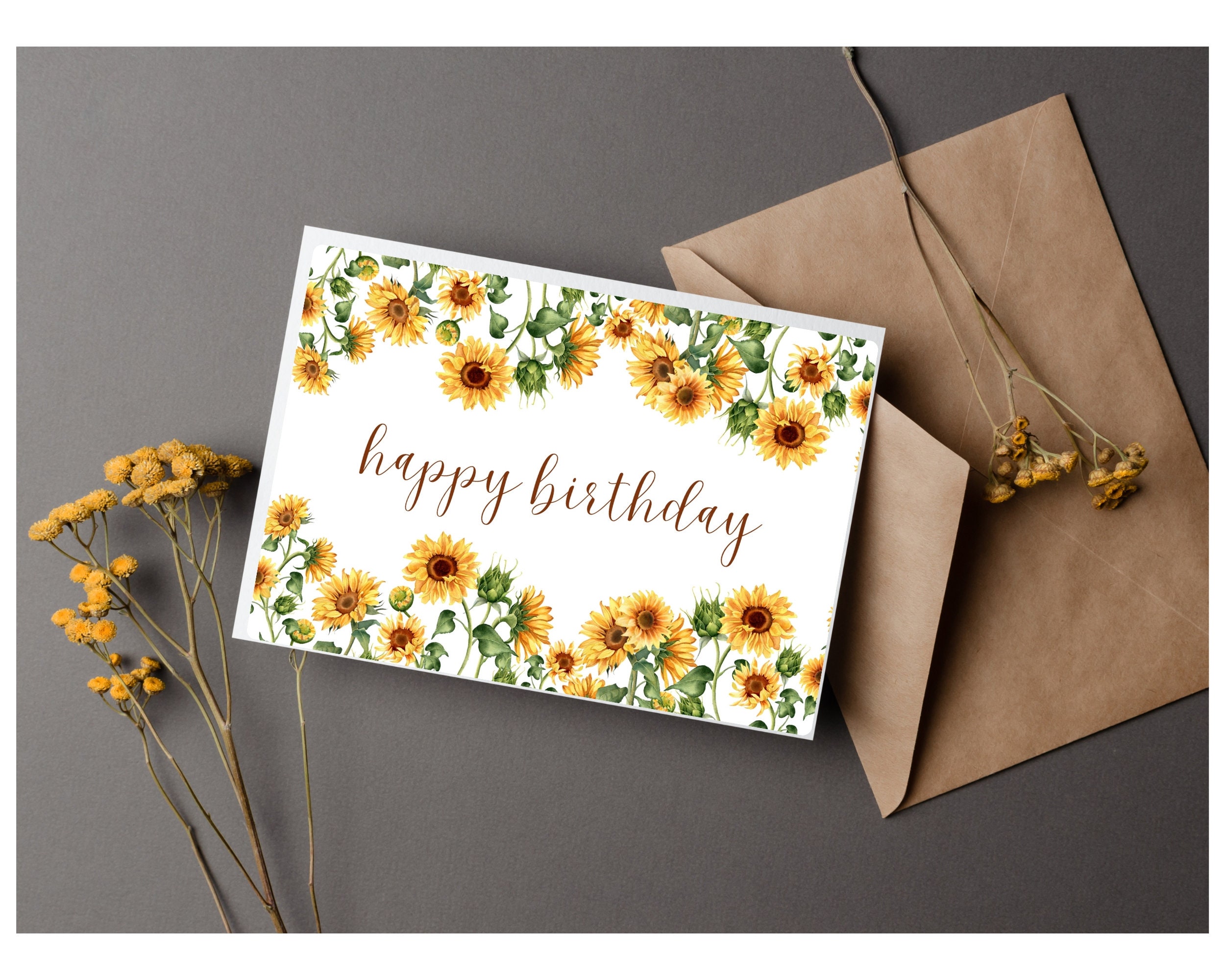Sunflower Theme Birthday Card / Instant Download & Printable Tent Card ...