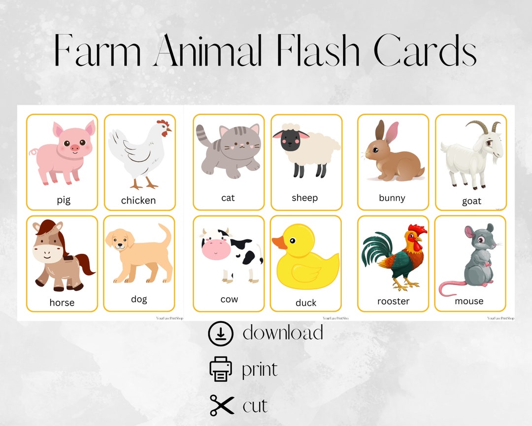 Farm Animal Flash Cards, (digital Download - Activity for Toddlers ...
