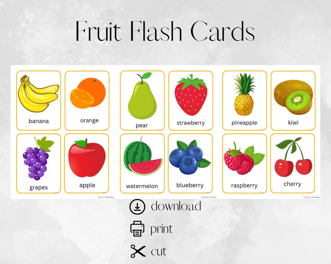 Fruit Learning Flash Cards (can Use for Toddlers, Homeschooling, at ...