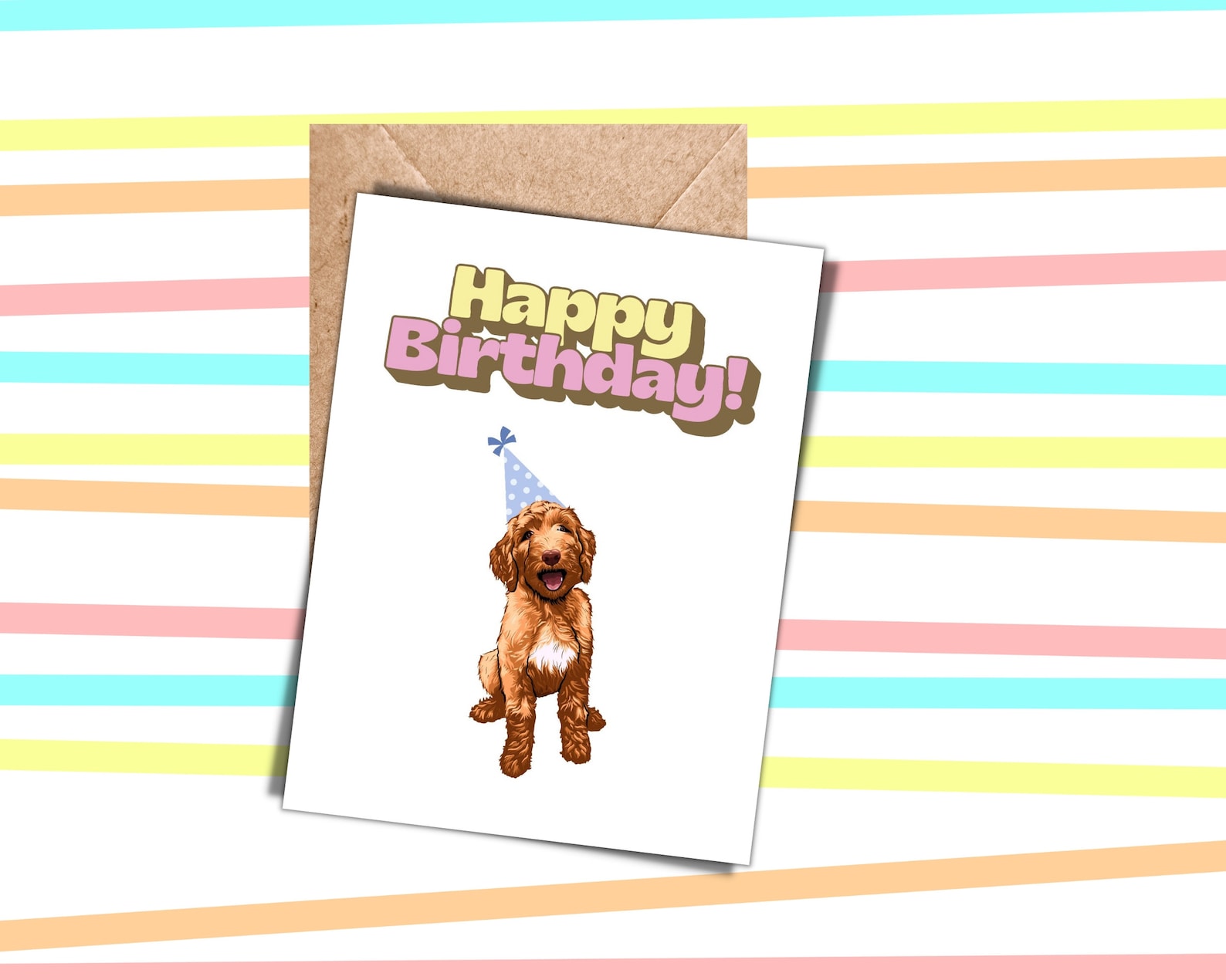 Golden Doodle Happy Birthday Greeting Card / 5x7 Printable Digital ...