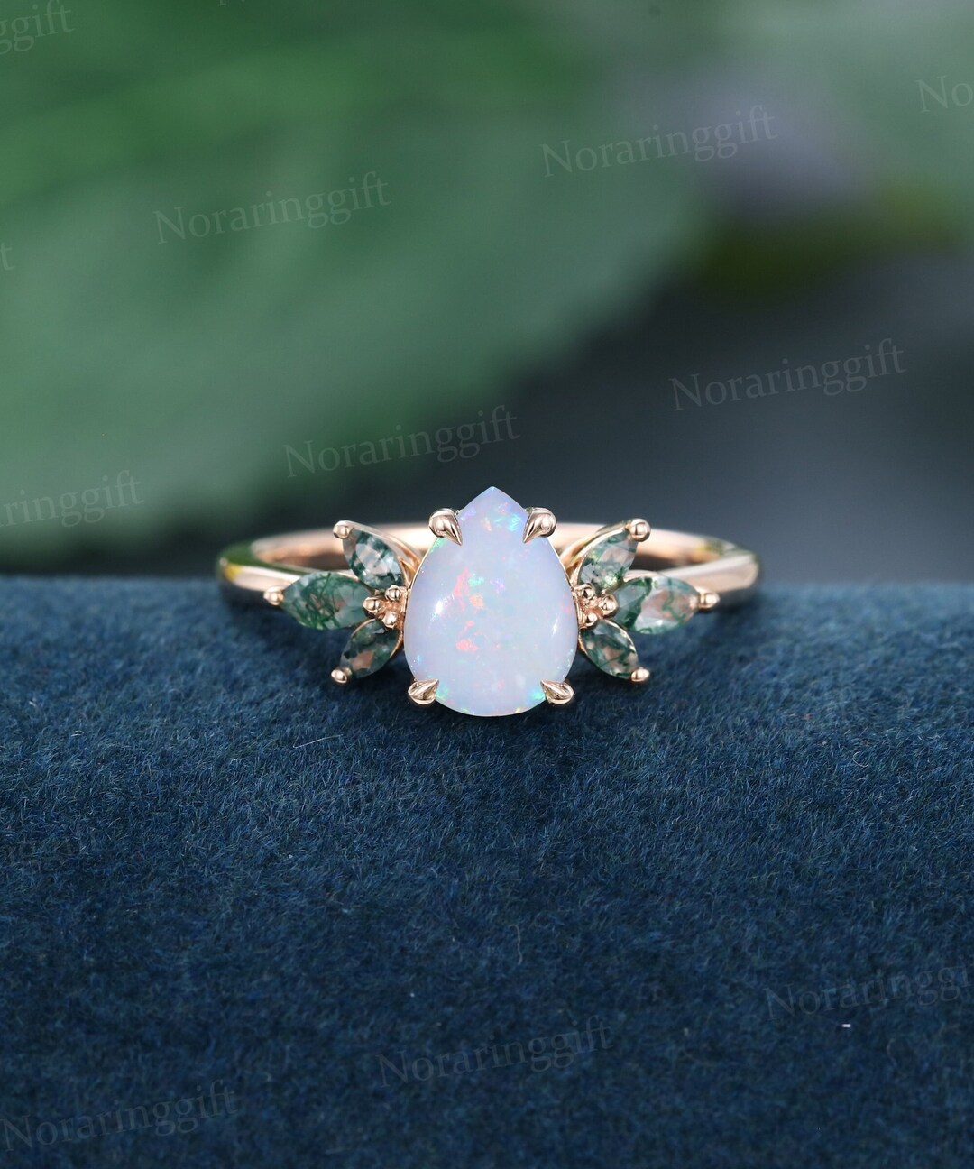 Pear Shaped Opal Engagement Ring Vintage Unique Rose Gold Engagement ...