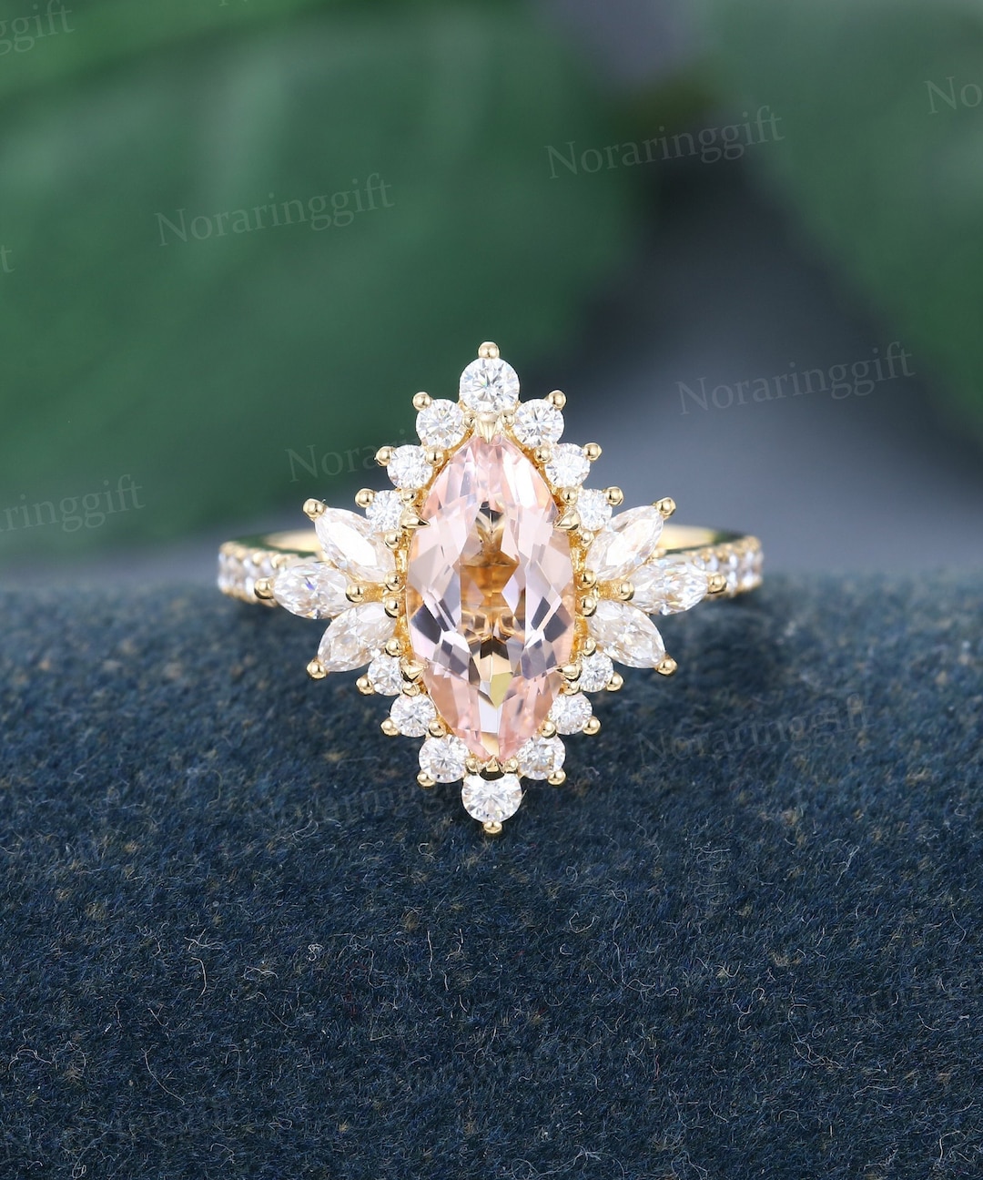 Marquise Cut Morganite Engagement Ring Vintage Unique Yellow Gold ...