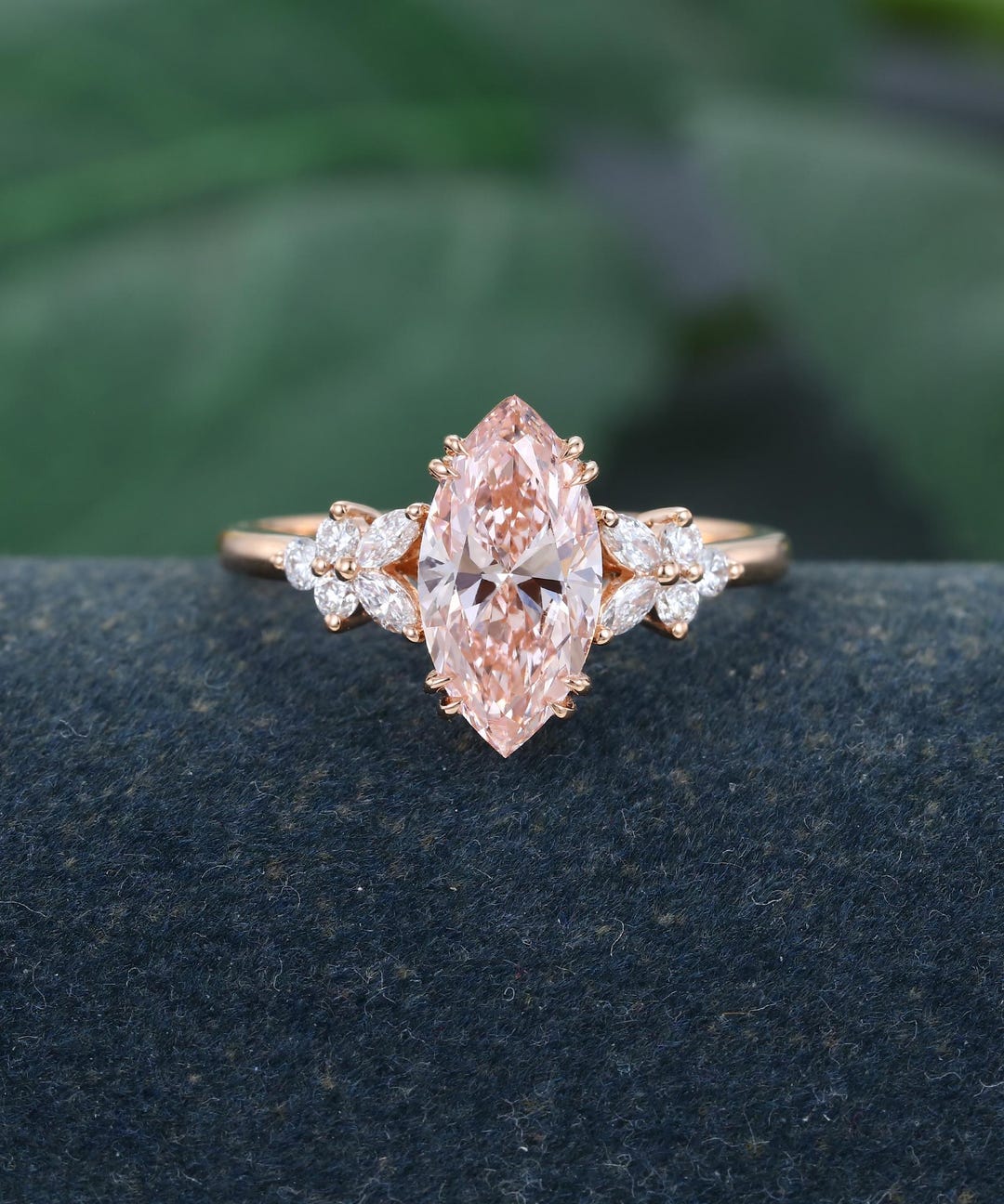 Marquise Cut Pink Diamond Engagement Ring Unique Rose Gold Ring Diamond ...