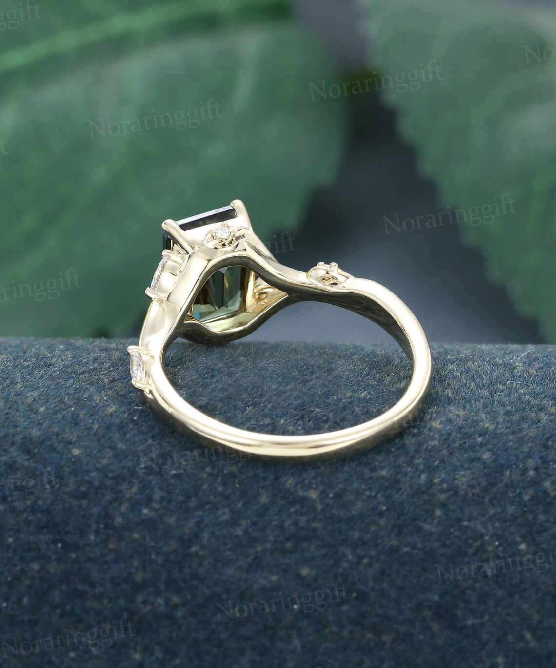 Emerald Cut Green Sapphire Engagement Ring Vintage Yellow Gold Ring ...