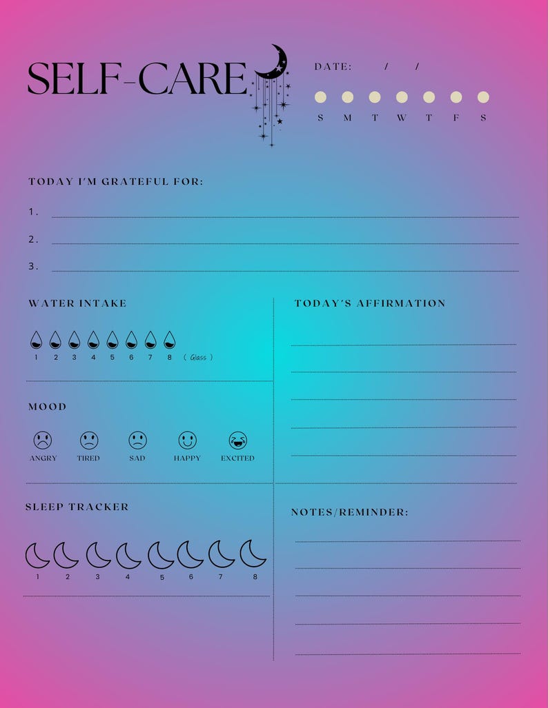 Printable Daily Self Care Planner, Instant Download, Self Care Template ...