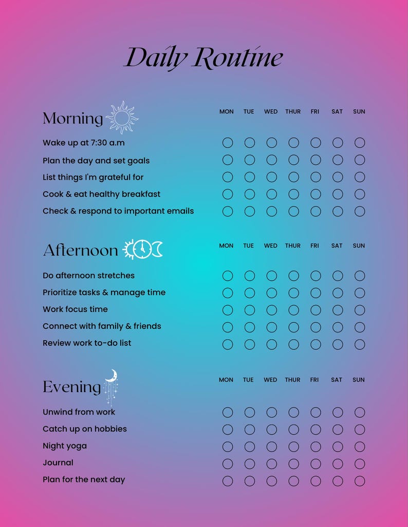 Printable Daily Routine Planner, Instant Download, Daily Routine ...