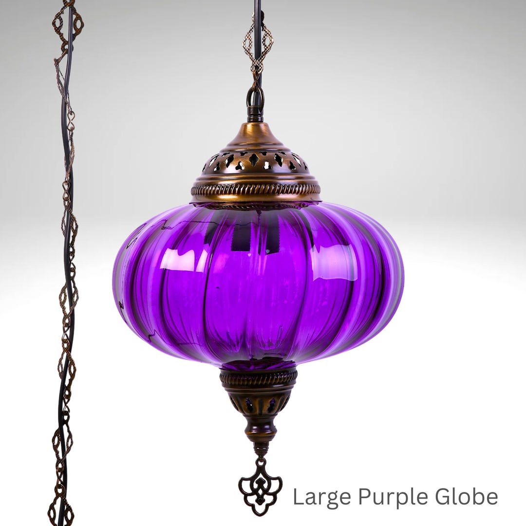 Plug in Purple Hanging Lamp, Swag Light, Pendant Turkish Lamp, Hanging ...