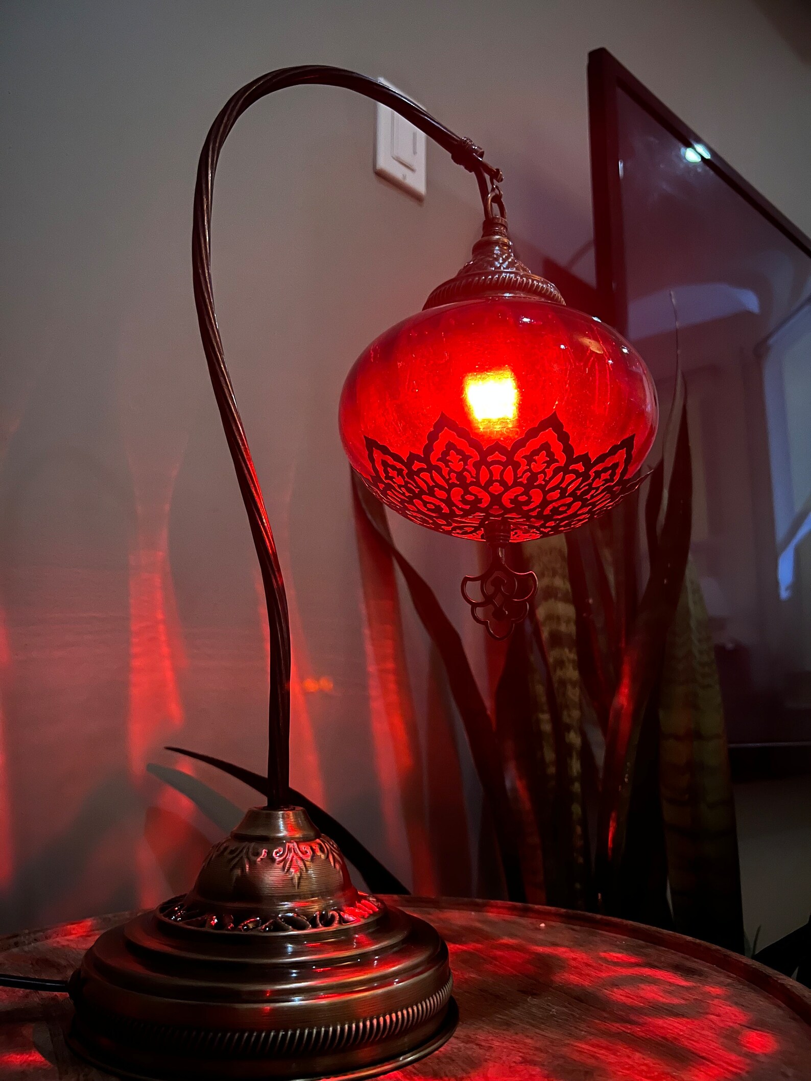Turkish Table Lamp: Red Glass Antique Brass Night Light - Etsy