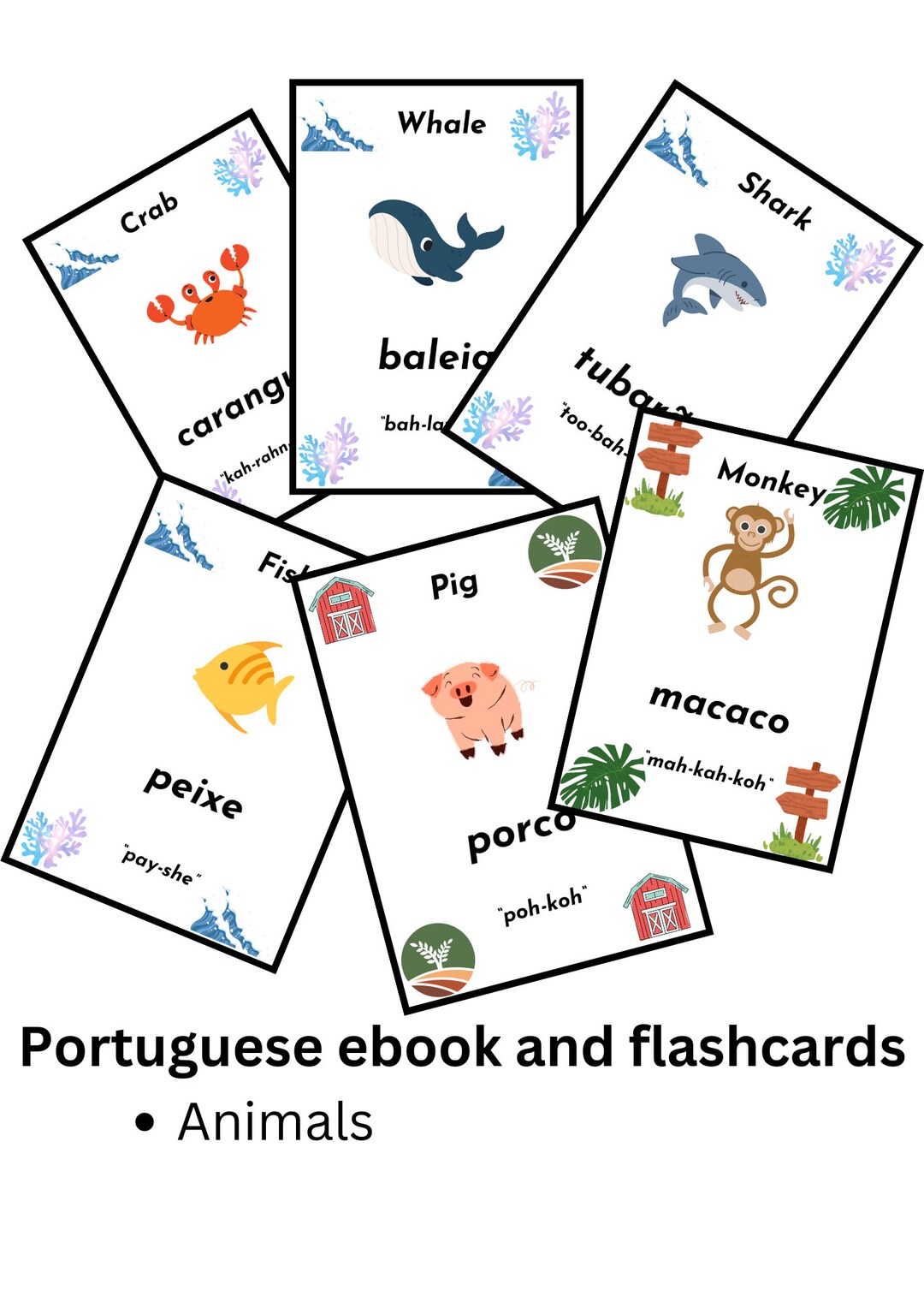 Portuguese Animals Digital Download flashcards, Ebook and Printable - Etsy