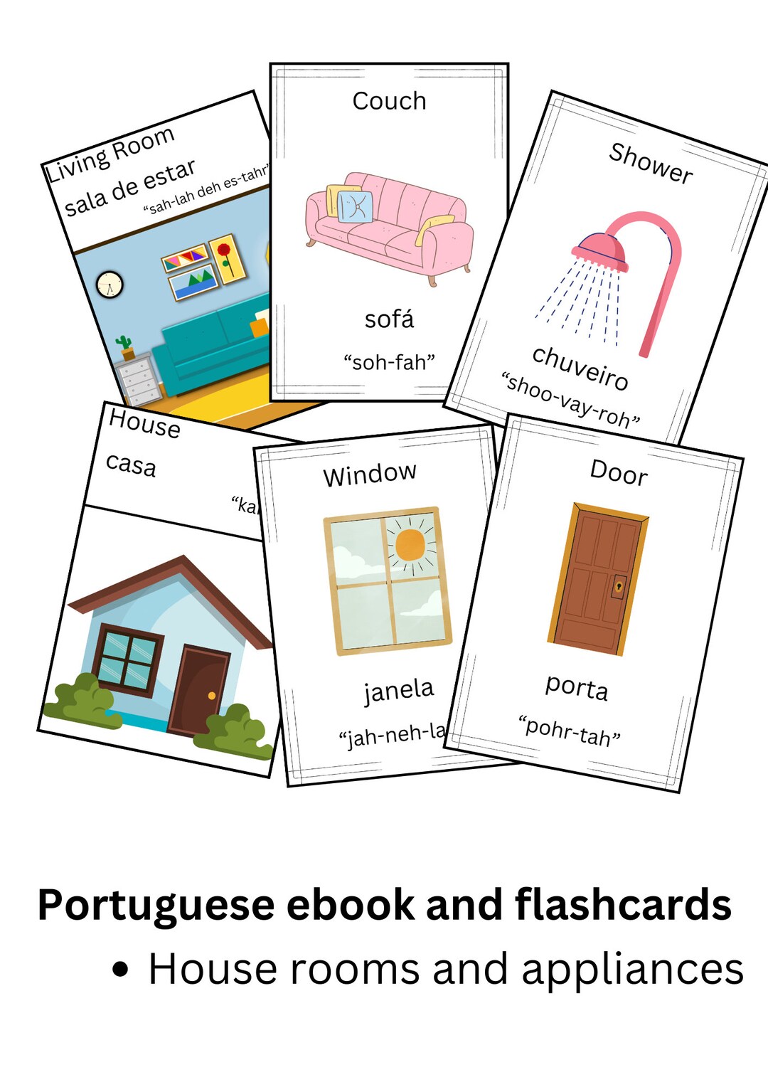 Portuguese Home Rooms and Items Digital Download flashcards, Ebook and ...