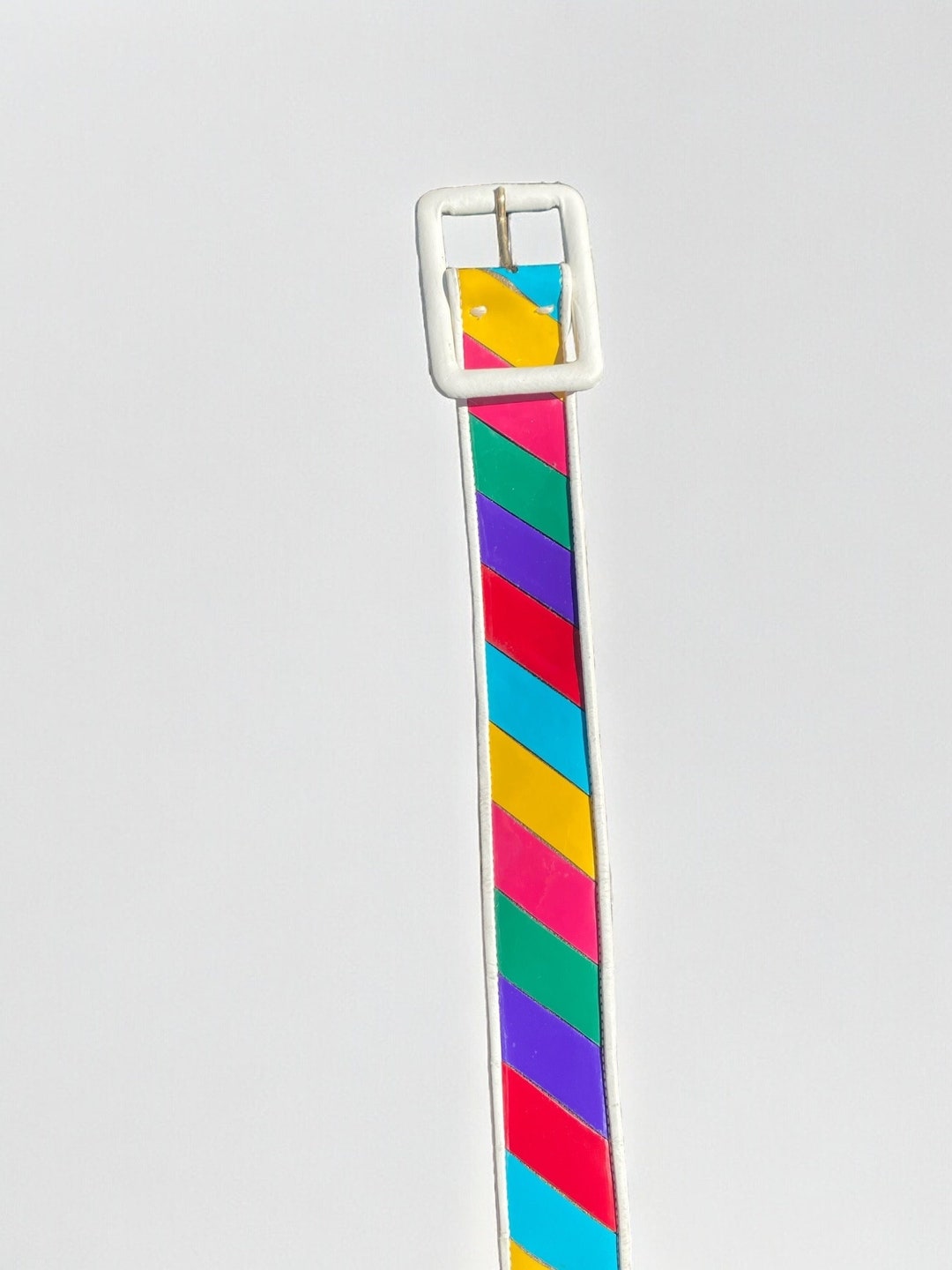 Vintage Givenchy Rainbow Belt, 80s Multi-color Striped Vinyl and ...