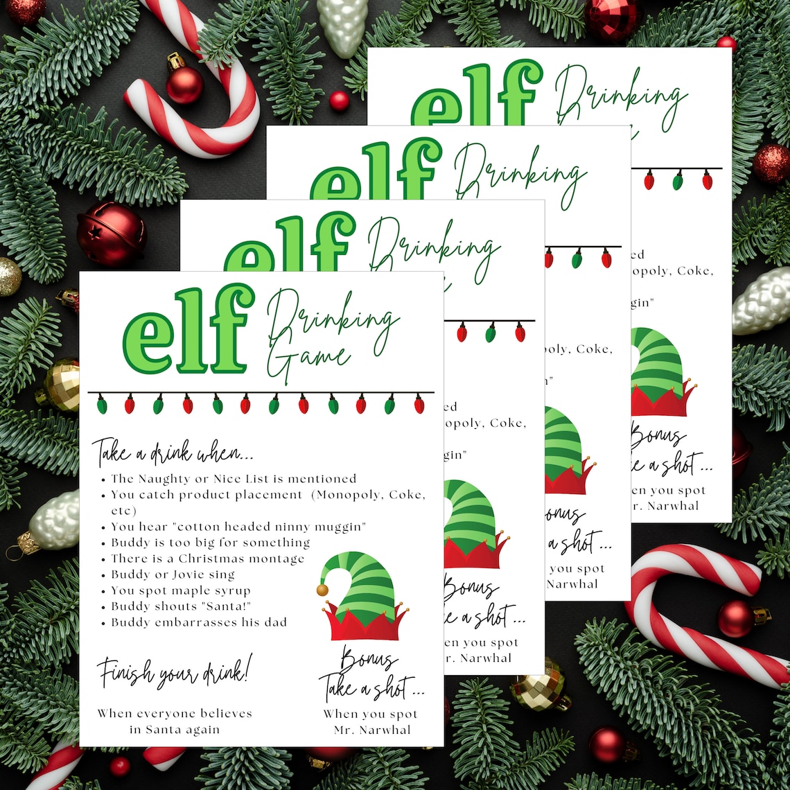 Elf Christmas Movie Drinking Game, Printable Holiday Game, 8.5x11 PDF ...