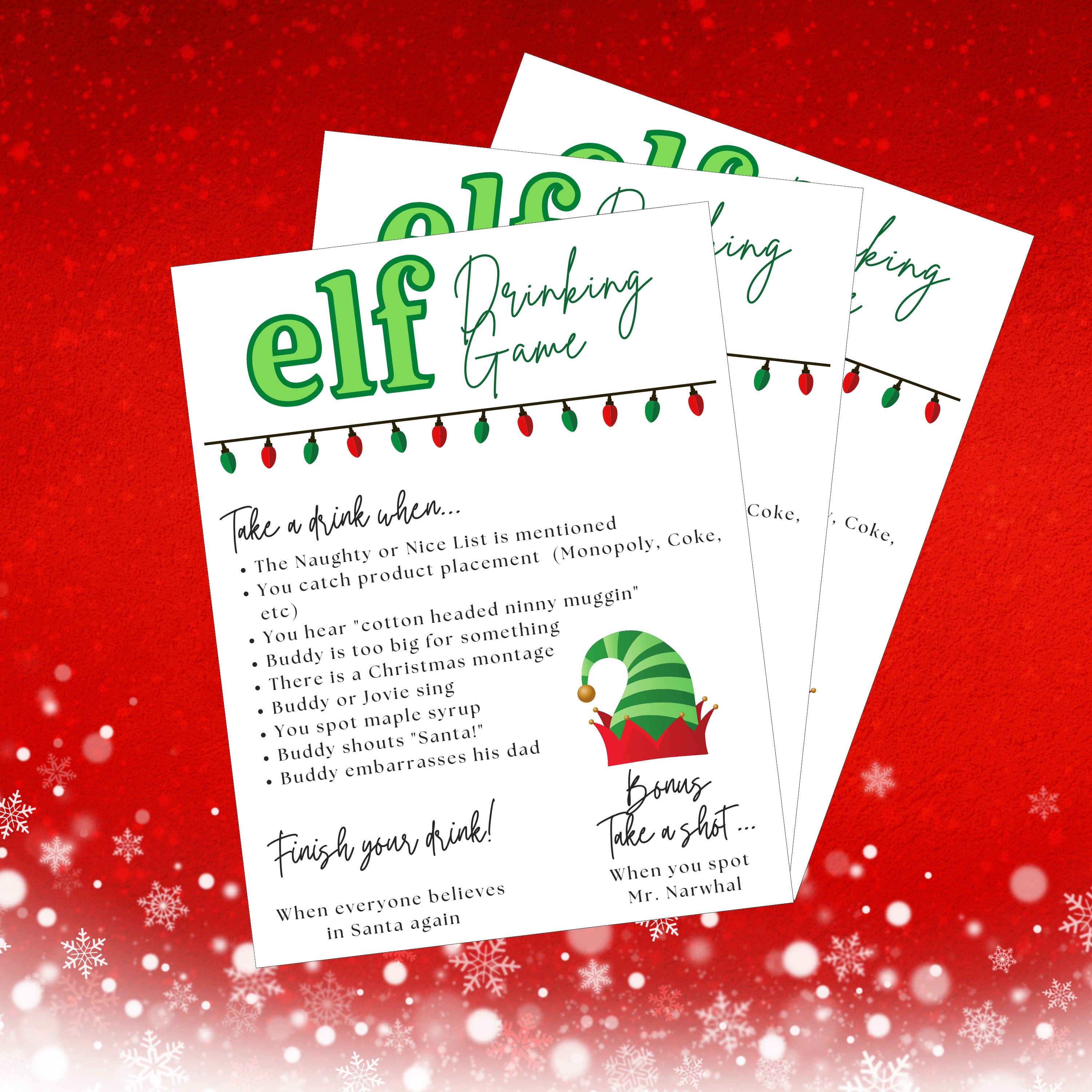 Elf Christmas Movie Drinking Game, Printable Holiday Game, 8.5x11 PDF ...