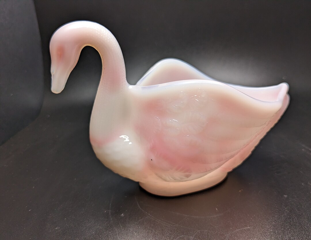 Vintage Swan, Fenton, Rosalene Glass, Slag Glass, Opened Back Swan ...