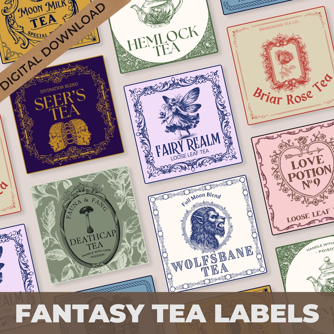 Fantasy Tea Labels, Vintage Tea Labels, Apothecary Labels, Witchy ...