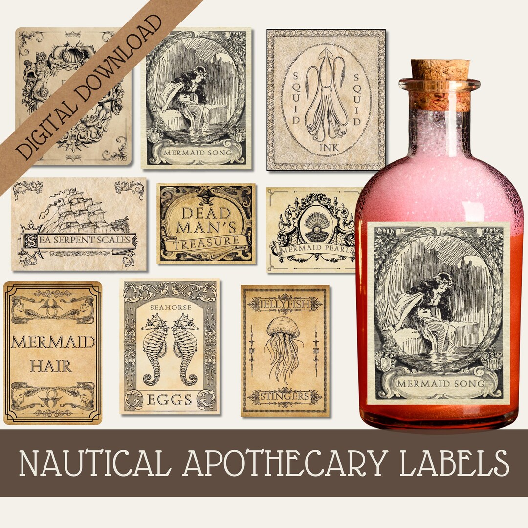 Vintage Apothecary Labels Nautical Halloween Crafts Witchy Spell Jar ...
