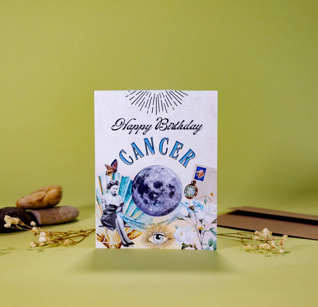 Cancer Happy Birthday Card, Vintage Astrology Birthday Card, Cancer ...