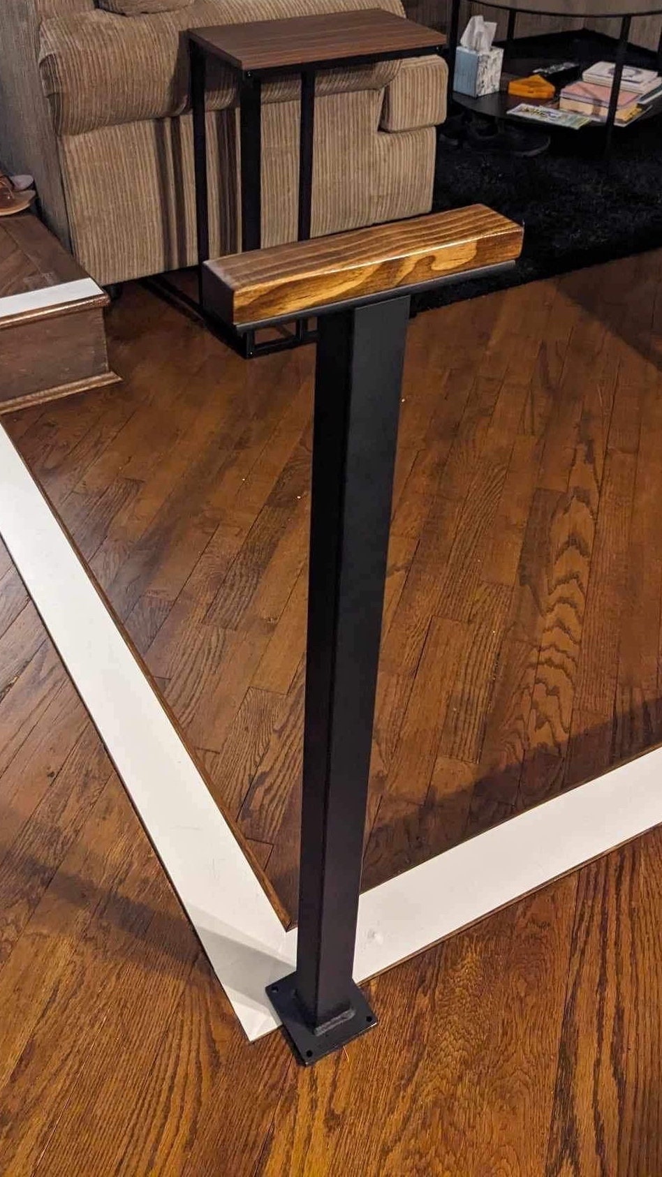 Single Post Handrail for One or Two Steps , Oak Wood Handle 1-1/2x1-1/2 ...