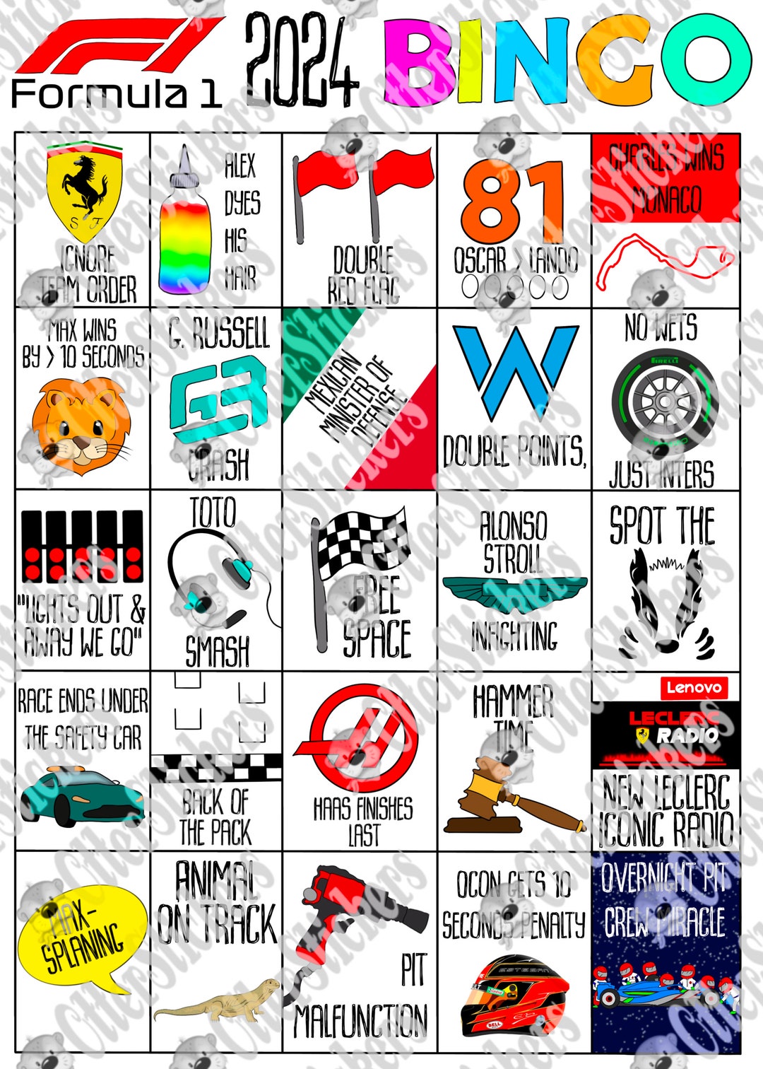 Digital Formula 1 Bingo Card Digital Download Bingo Card for Formula 1 Race Formula Grand Prix ...