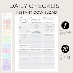 Daily Checklist, Printable, Editable, Daily Tasks, to Do List ...
