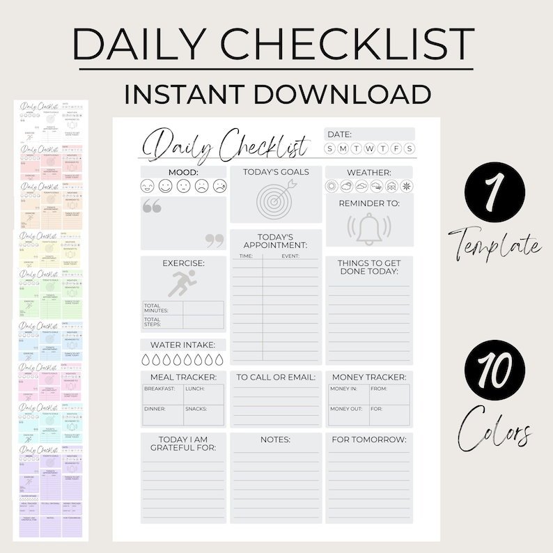 Digital Daily Checklist, Printable, Daily Tasks, to Do List, Checklist ...