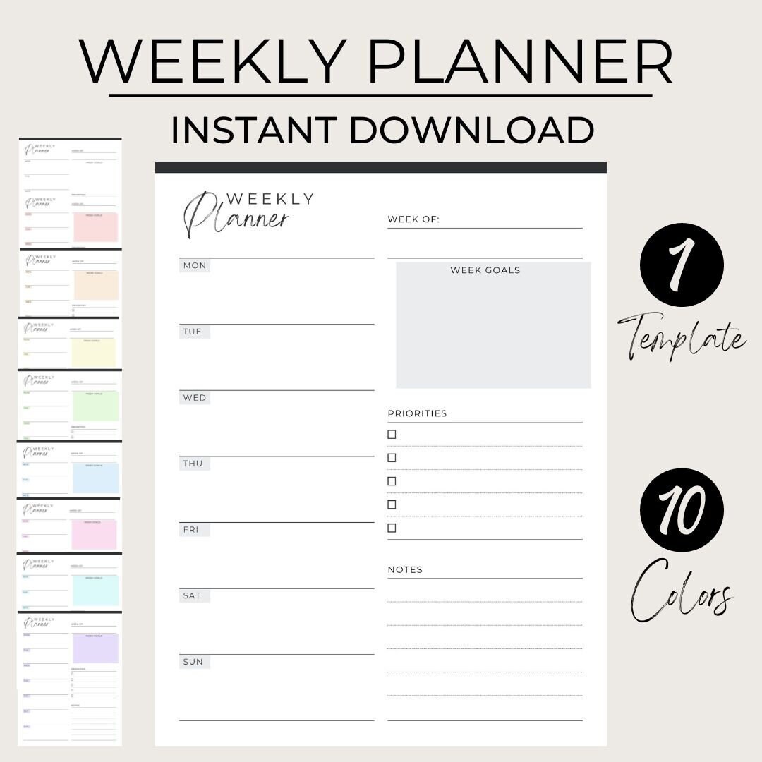 Weekly Planner, Printable, Editable, Weekly Tasks, to Do List, Weekly ...