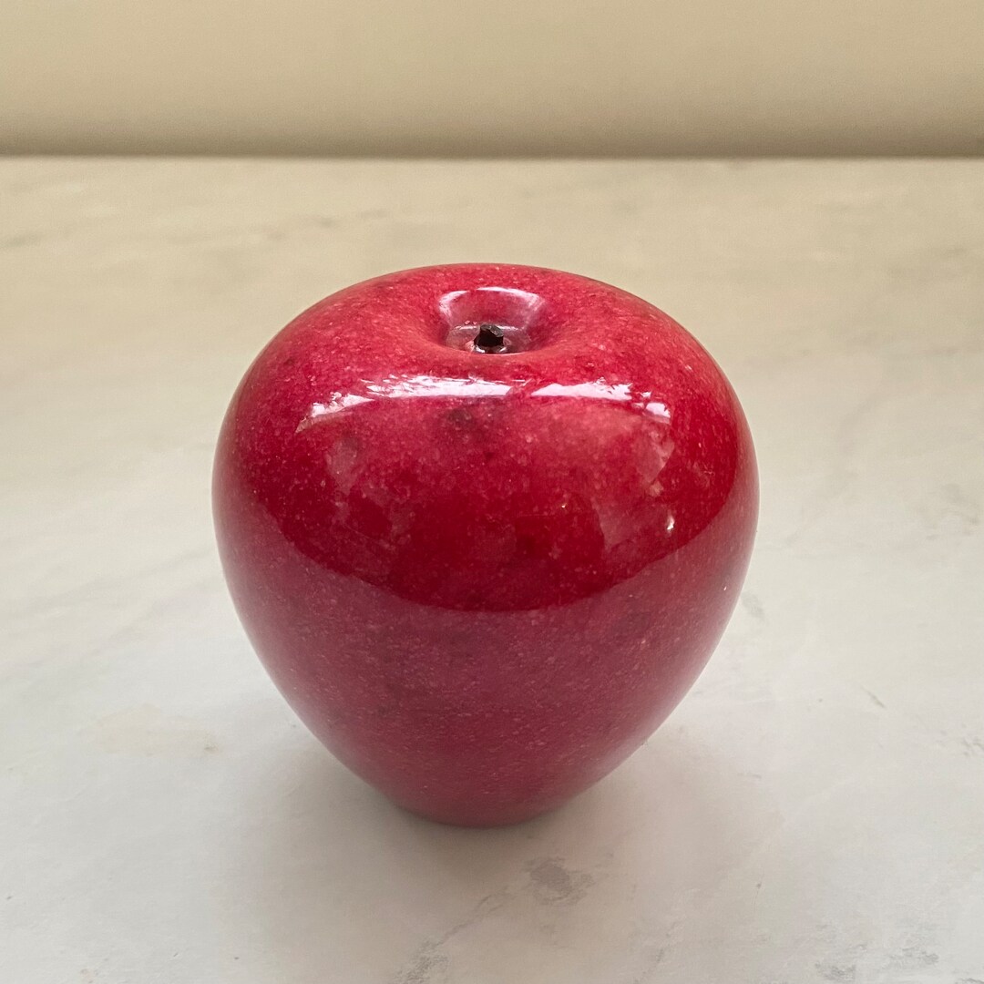 Vintage Red Apple Carved Stone Paperweight - Etsy