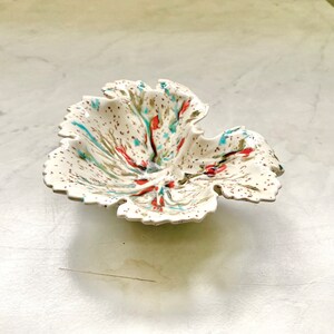 Vintage Leaf Trinket Bowl Dish Pottery, Speckled Drip Glaze (red, Teal ...