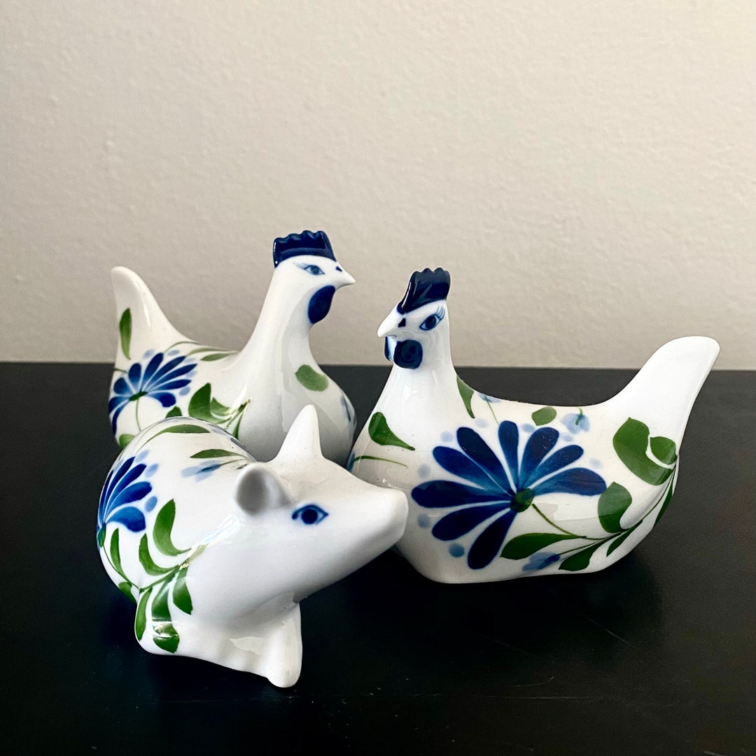 MCM Vintage Dansk "sage Song" Pig & Chickens Animal Figurines With Blue ...