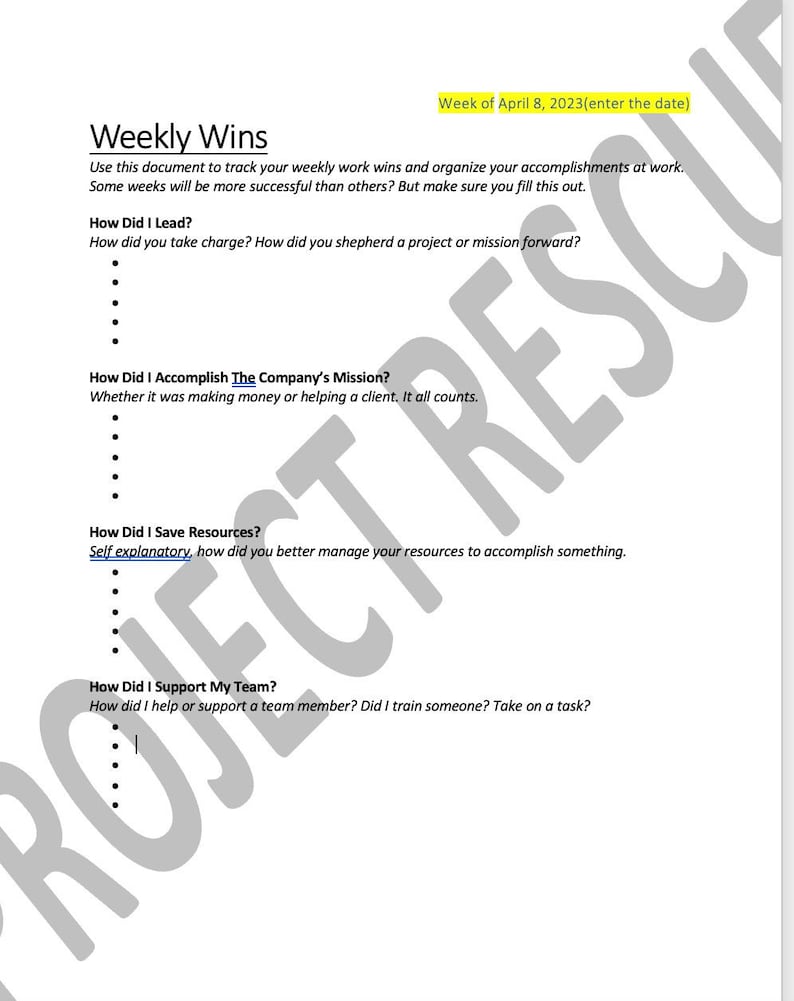 Weekly Wins Document - Etsy