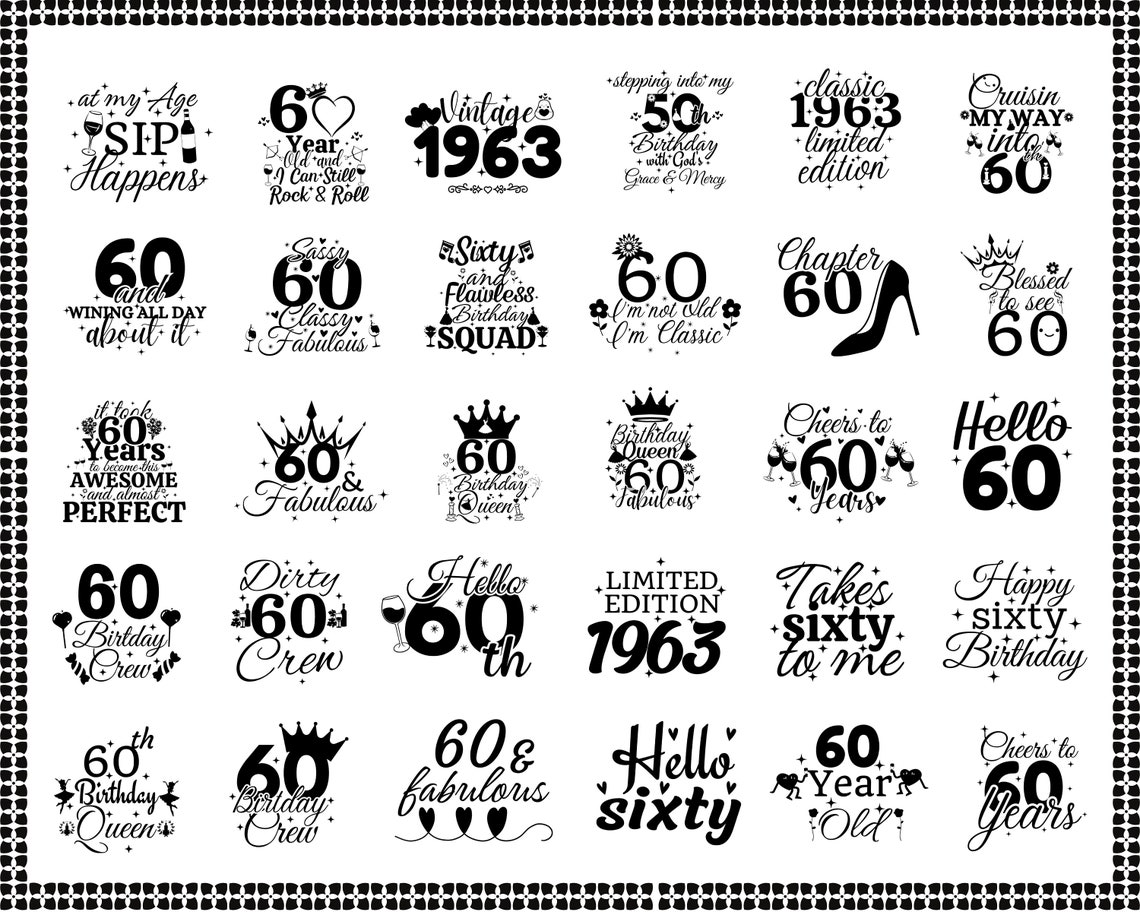 60th Birthday Svg, 60th Svg, Old Number 60 Svg, 60th Cut File for ...