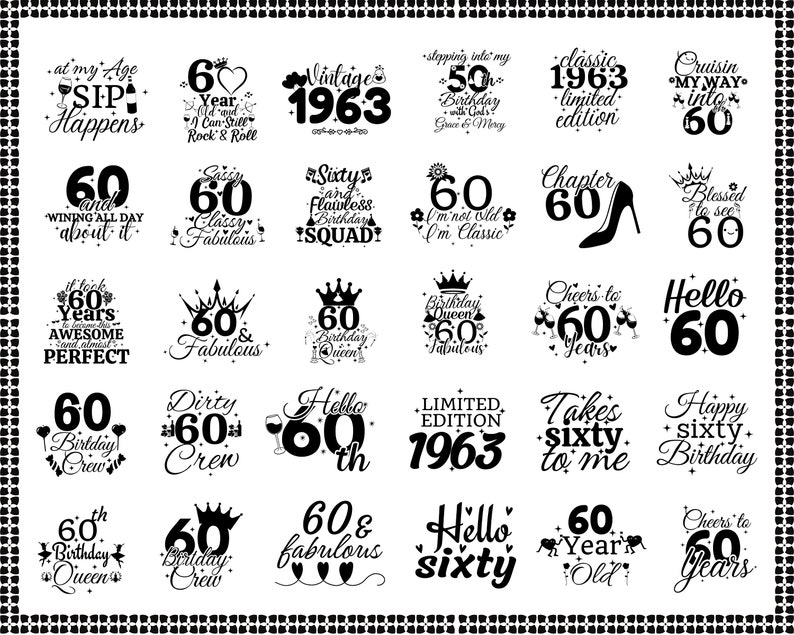 60th Birthday Svg, 60th Svg, Old Number 60 Svg, 60th Cut File for ...