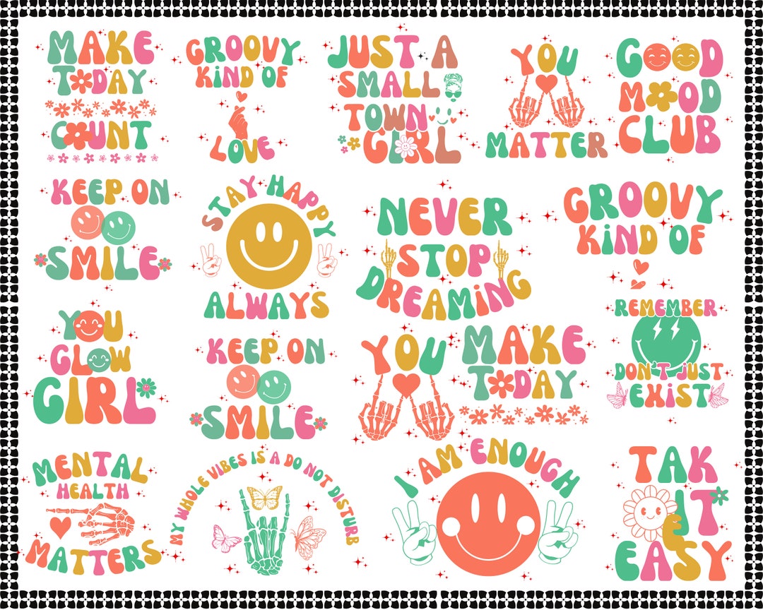 Groovy SVG Bundle, Retro SVG Bundle, Aesthetic Svg, Inspirational Svg ...