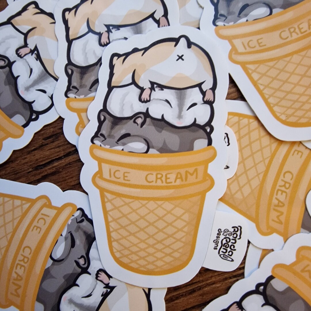 Ice Cream Cone Cute Sleeping Dwarf Hamsters Sticker - Etsy