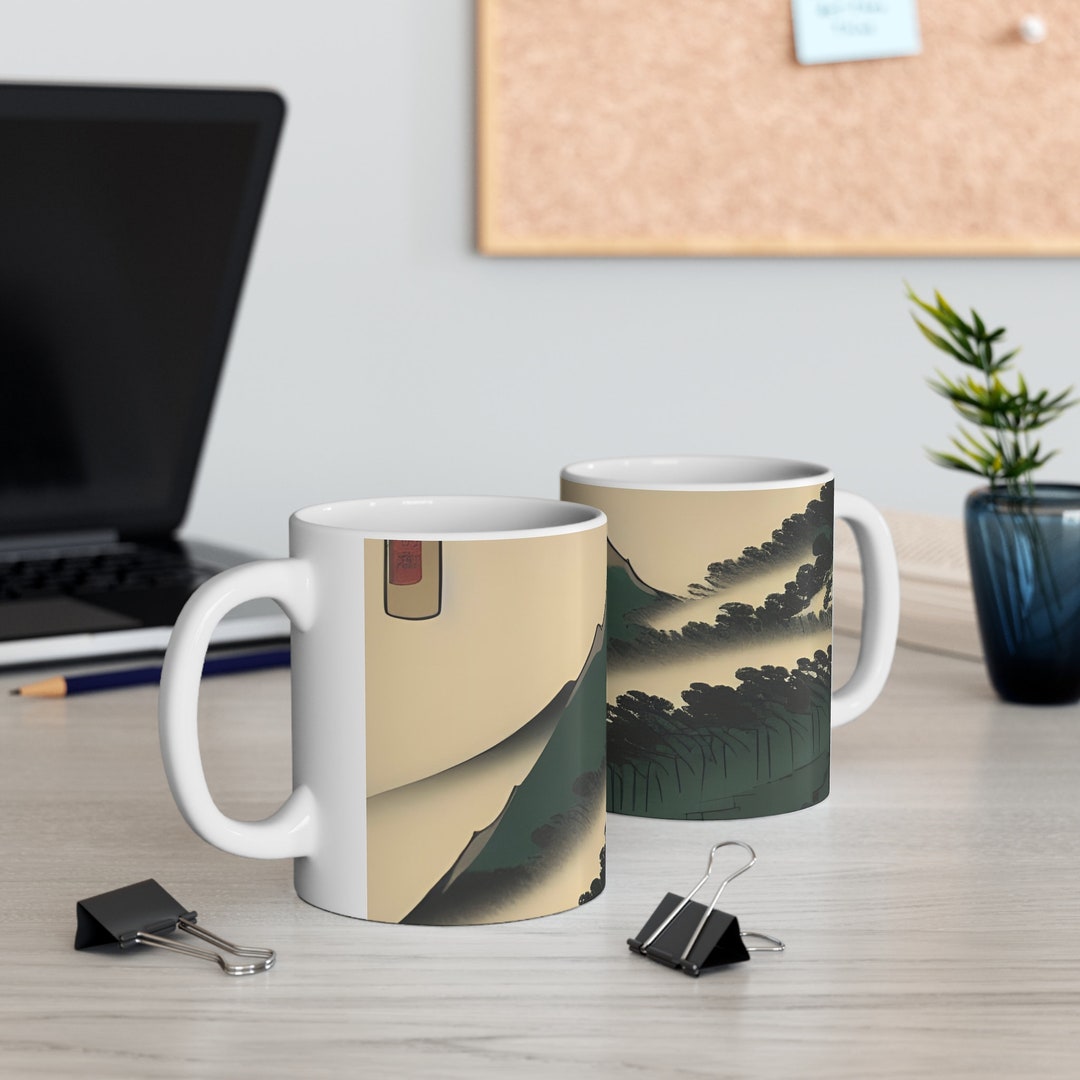 Mountainside Nature Landscape Coffee Mug, Japanese Ceramic Landscape ...