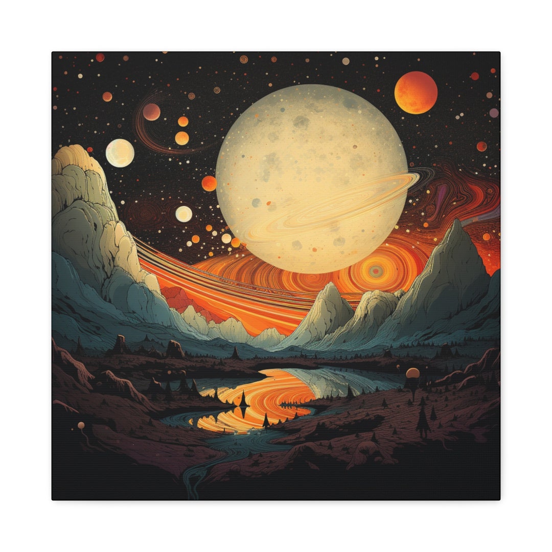 Solar System Moon Canvas, Psychedelic Apocalype Outer Space Landscape ...