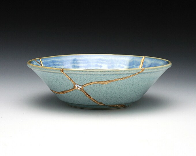 13 Kintsugi Bowl, Blue Kintsugi Bowl, Decorative Ceramic Bowl, Ceramic ...