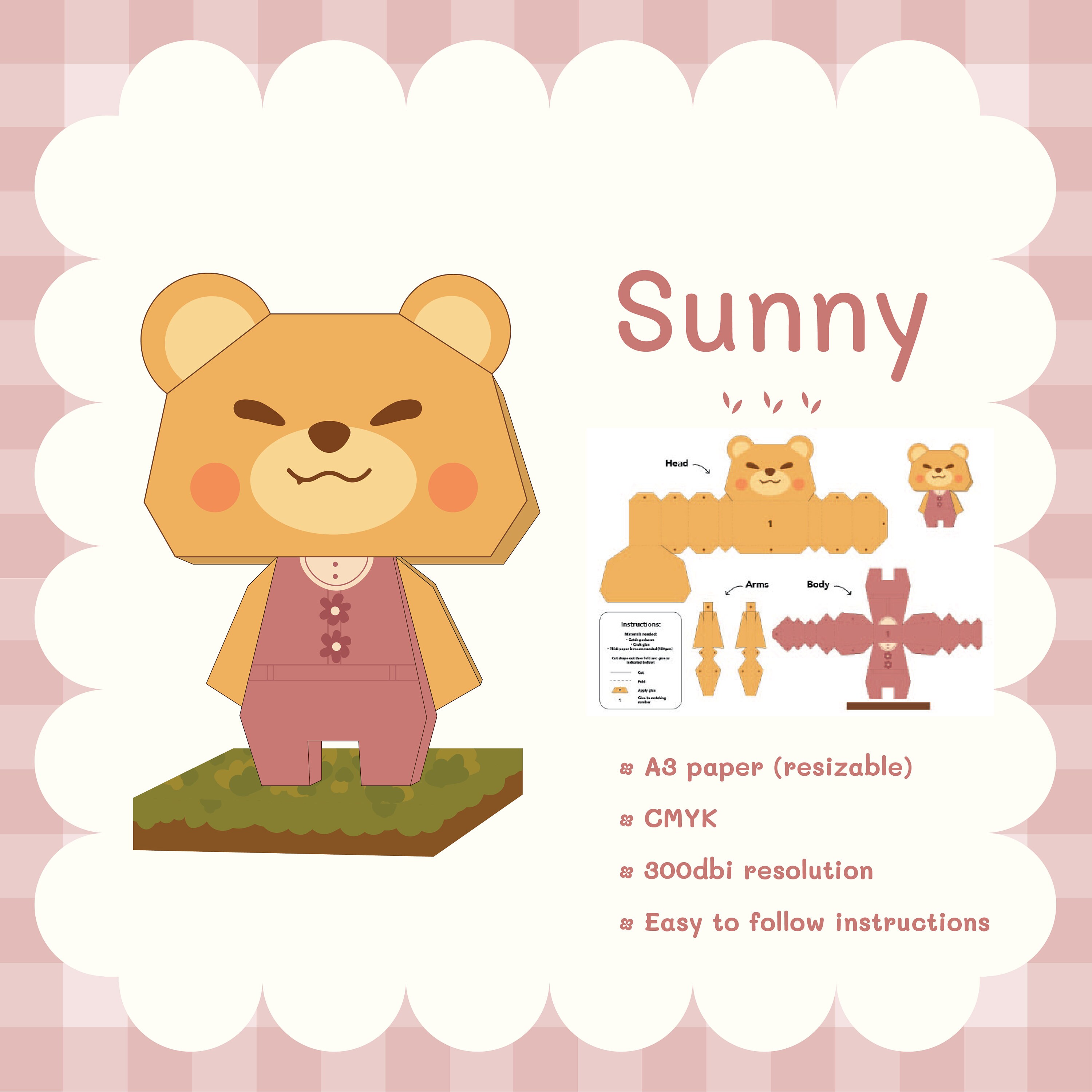 DIY Printable Cutout Cottage Bear Set of 3, DIY Paper Toy, Digital ...